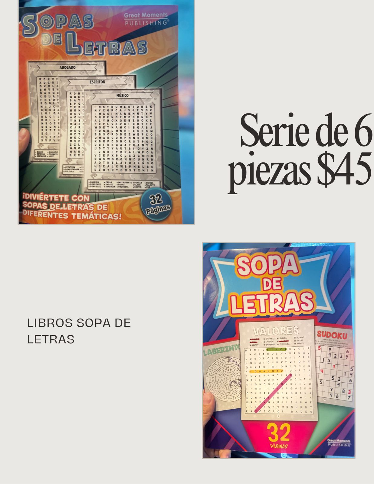 Libro Sopa de Letras, Serie de 6 piezas código a802 – accesorios al ...
